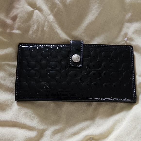 Coach | Bags | Coach Black Shiny Patent Leather Wallet | Poshmark